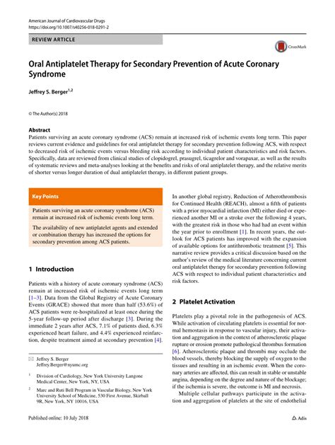 Pdf Oral Antiplatelet Therapy For Secondary Prevention Of Acute