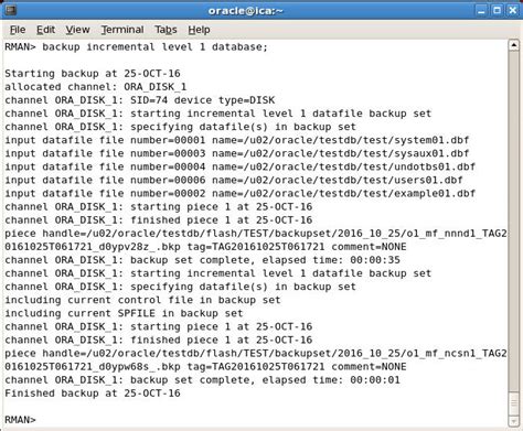 taking incremental backups using oracle rman