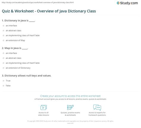 quiz and worksheet overview of java dictionary class