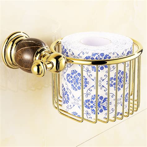 Antique Gold Polished Roll Holder Luxury Brassandcrystal Bathroom Toilet