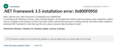 how to fix framework 3 5 error 0x800f0950 in windows 10