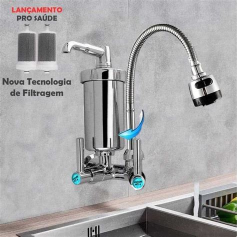 Torneira Com Filtro Gourmet Pia Cozinha De Parede Metal Inox Metais E