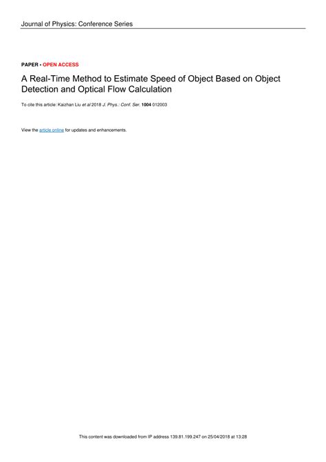 pdf a real time method to estimate speed of object based