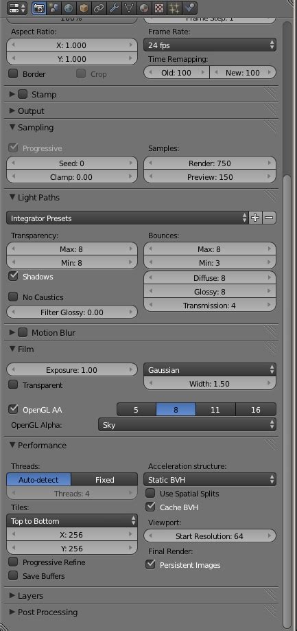setting the cycles render parameters blender cycles