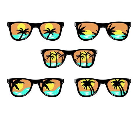 Set Of Beach Sunglasses Hand Drawn Line With Digital Color Vector
