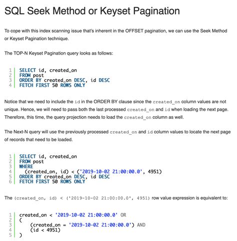 how to write this exact seek pagination query without using raw query