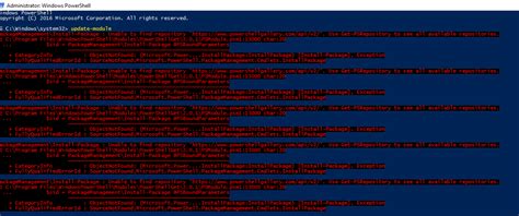 update module packagemanagement install package unable to find
