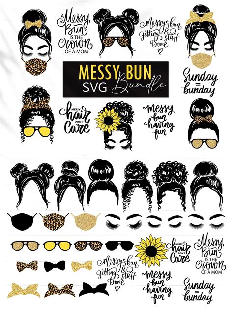 Messy Bun Svg Messy Bun Bundle Afro Messy Bun Curly Bun 1355123