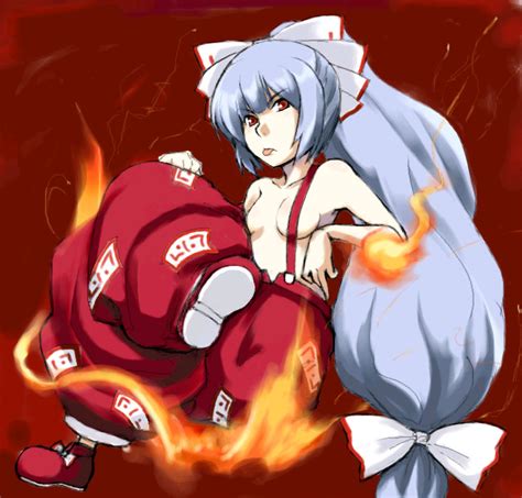 Rule 34 Fire Fujiwara No Mokou Long Hair Ribbon Ribbons Solo Suwi