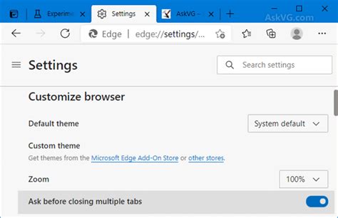 tip enable warning message on closing multiple tabs in microsoft edge