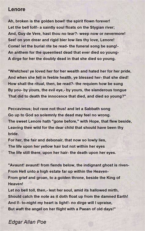 Lenore Poem By Edgar Allan Poe Poem Hunter
