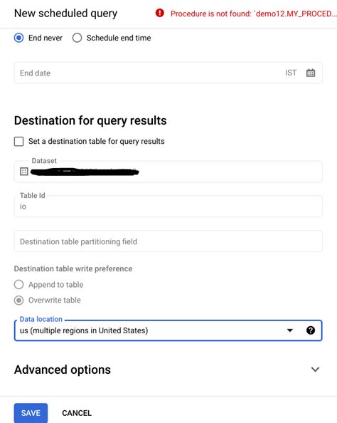 sql scheduled query returning procedure not found stack overflow