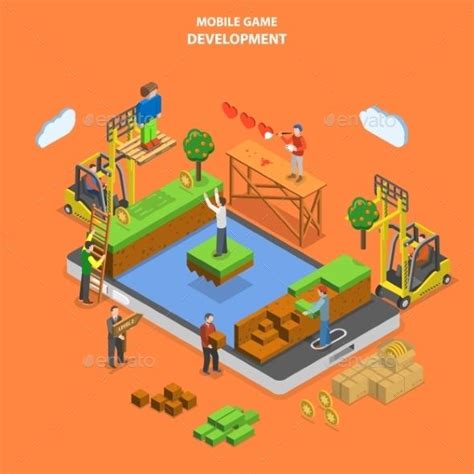 mobile game development flat isometric vector