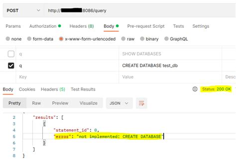 unable to create database in influxdb using api call from postman