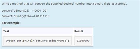solved write a method that will convert the supplied deci