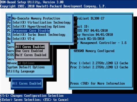Dl360 G7 Disable Cores In Bios Hewlett Packard Enterprise Community