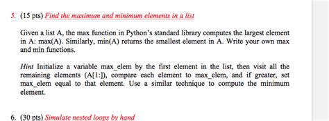 solved 5 15 pts find the maximum and minimum elements in