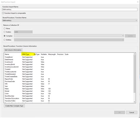 c mysql ef 6 stored procedure import function edm type not supported