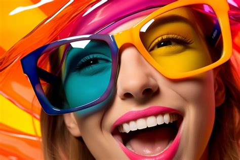 Premium Ai Image Happy Woman Big Sunglasses