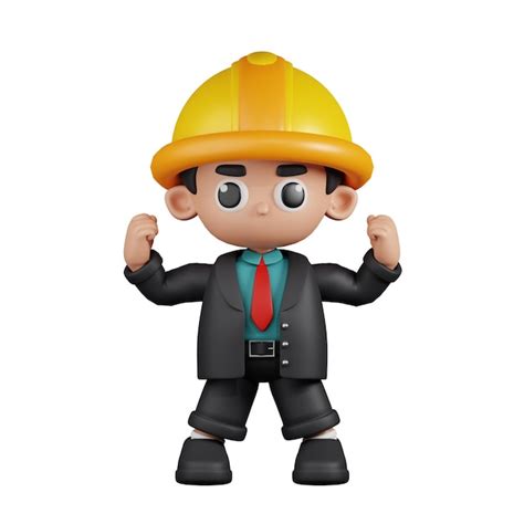 Premium Psd 3d Character Engineer Looking Strong Pose