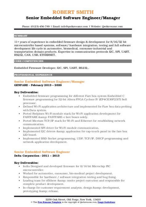 senior embedded software engineer resume samples qwikresume