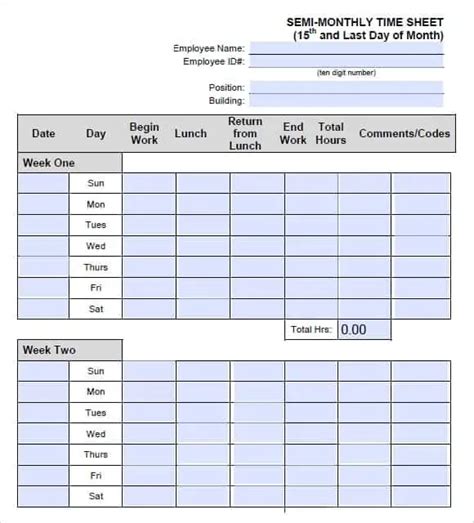 Monthly Timesheet Template Excel