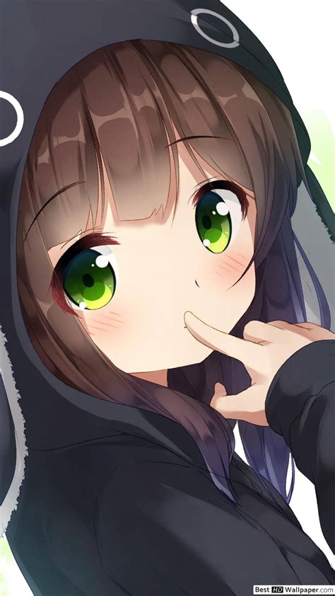 Anime Girl With Brown Hair And Hoodie