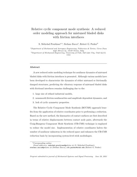 Pdf Relative Cyclic Component Mode Synthesis A Reduced Order