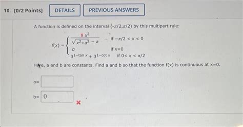 Solved A Function Is Defined On The Interval −π 2 π 2 By