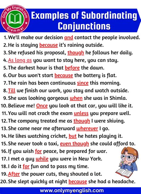 20 examples of subordinating conjunctions onlymyenglish