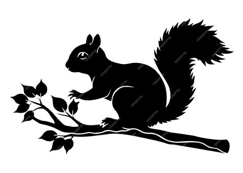 Squirrel Sitting On A Tree Branch Vector Illustration Isolated On White