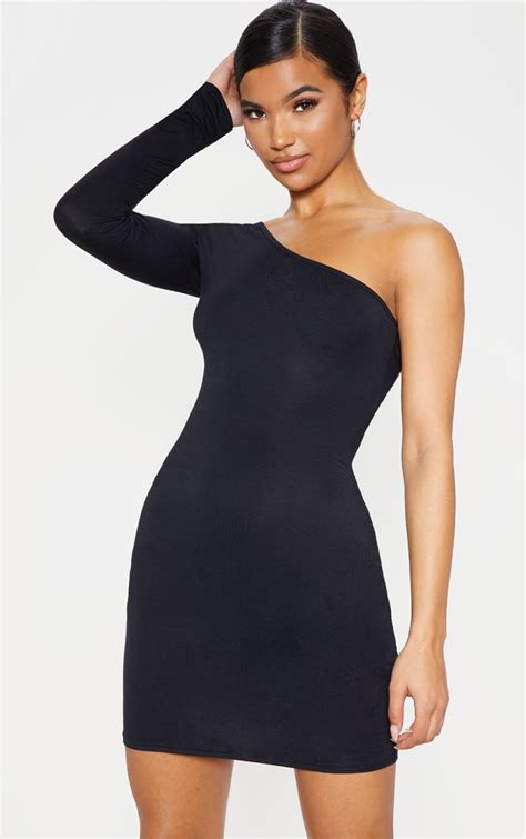 Black One Shoulder Long Sleeve Bodycon Dress Flushing Сlick Here