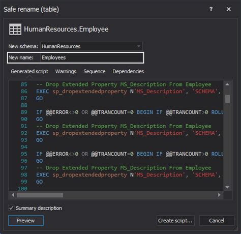 sql database refactoring techniques rename method