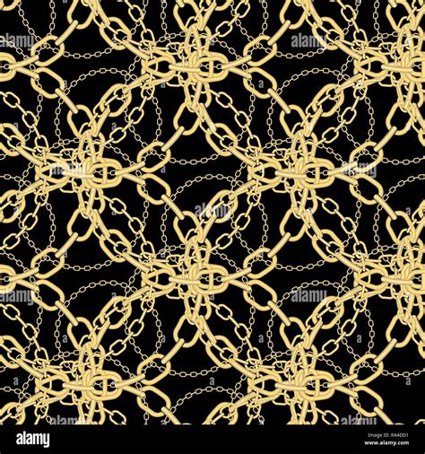 Golden Chains On Black Background Seamless Pattern Eps 10 Stock Vector