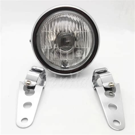 Motorcycle Chrome Metal Retro Front Headlight With 28 34mm Fork Tubes