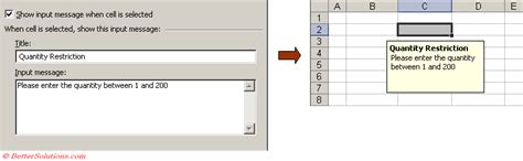excel data validation messages