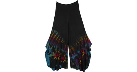 Black Rainbow Tie Dye Side Cut Palazzo Pants For Women Black Split