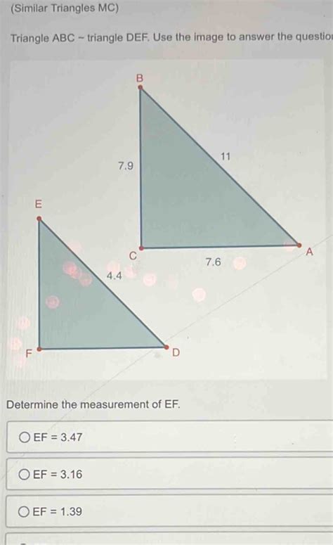 Solved Similar Triangles Mc Triangle Abc ~ Triangle Def Use The