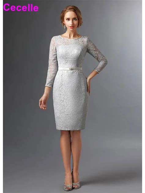 2017 Elegant Sheath Silver Lace Modest Mother Of The Bride Dresses 3 4