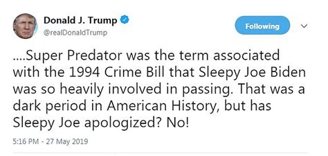 President Trump Hits Out Joe Biden Over 1994 Crime Bill Daily Mail Online