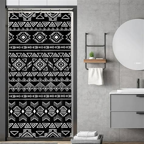 Small Stall Black White Boho Shower Curtain Bohemian Geometric Tribal