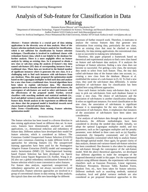 pdf analysis of sub feature for classification in data mining