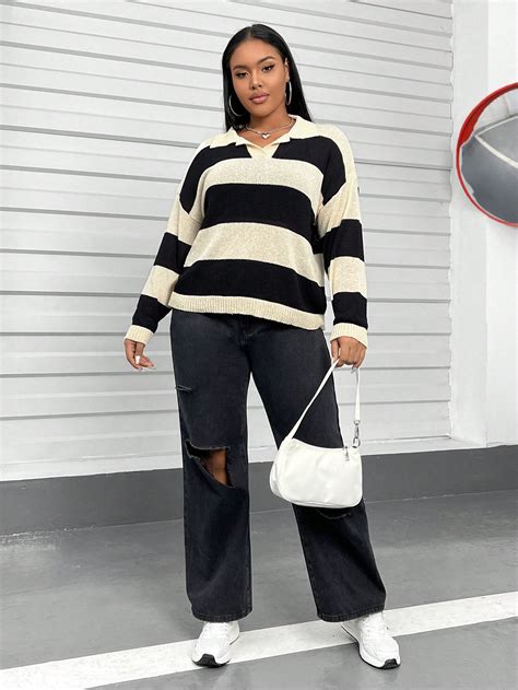 Shein Ezwear Plus Two Tone Drop Shoulder Sweater Shein Usa
