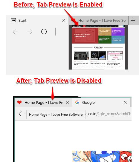 how to turn off tab preview in microsoft edge in windows 10