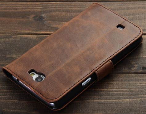 Brown Leather Wallet Case With Id Card Slot For Samsung Galaxy Note 2