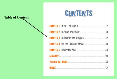 table of contents nonfiction text features