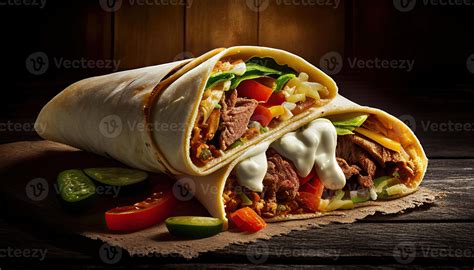 Tasty Doner Kebab Shawarma Roll Wrap Illustration Food 22007216 Stock