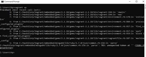 vagrant how to fix unexpected token at json parsererror stack