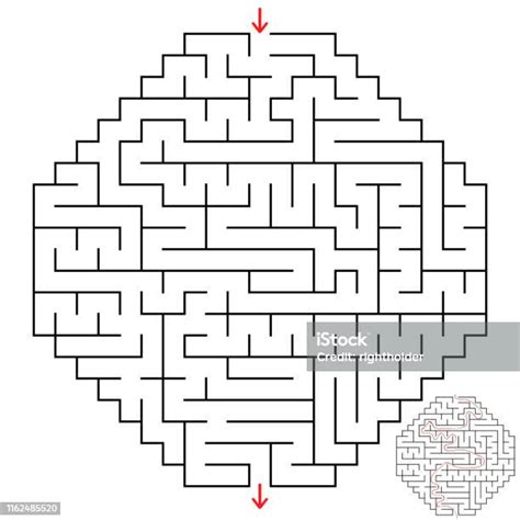 특이한 모양의 추상단순 고립 미로 흰색 배경에 검은 색입니다 아이들을위한 재미있는 게임 간단한 플랫 벡터 그림입니다 대답과 함께