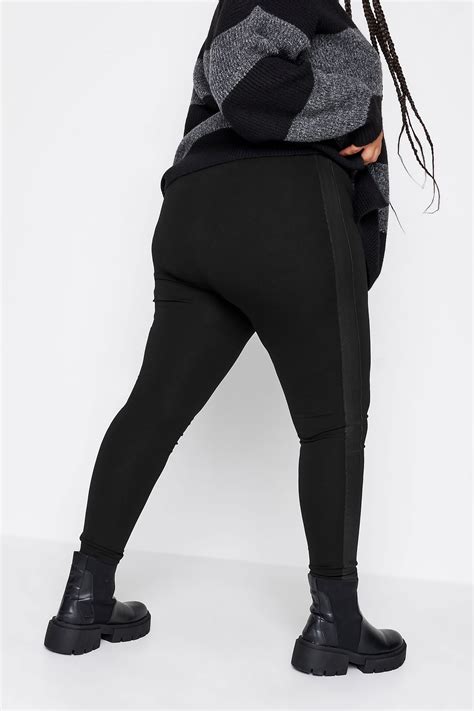 Yours Plus Size Black Faux Leather Side Stripe Leggings Yours Clothing